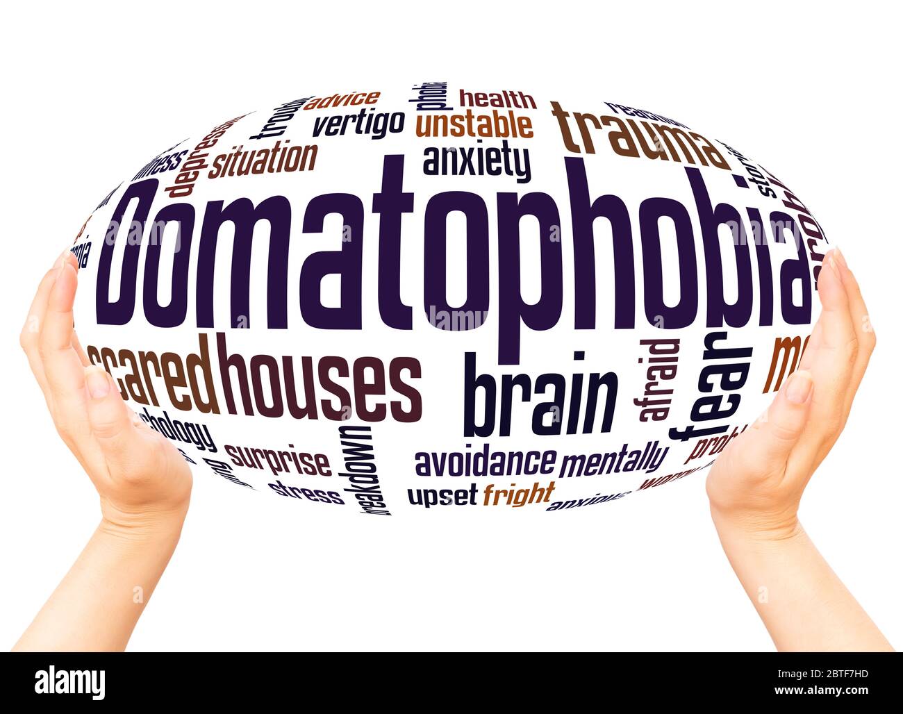 Domatophobia fear of houses word hand sphere cloud concept on white ...