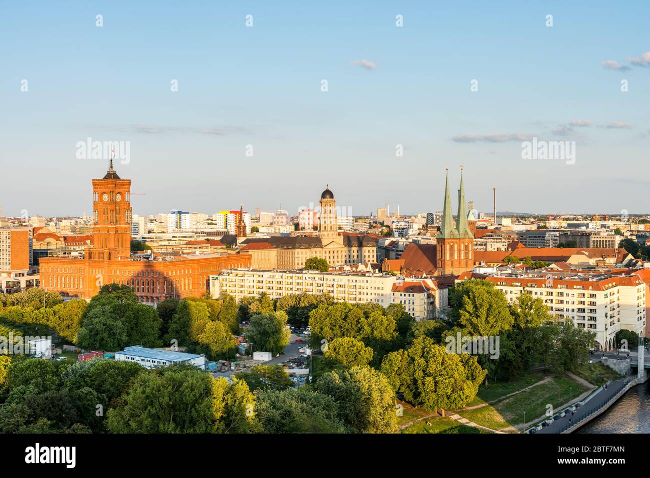 Cityscape of downtown of Berlin with the Red Town Hall and tower of St ...