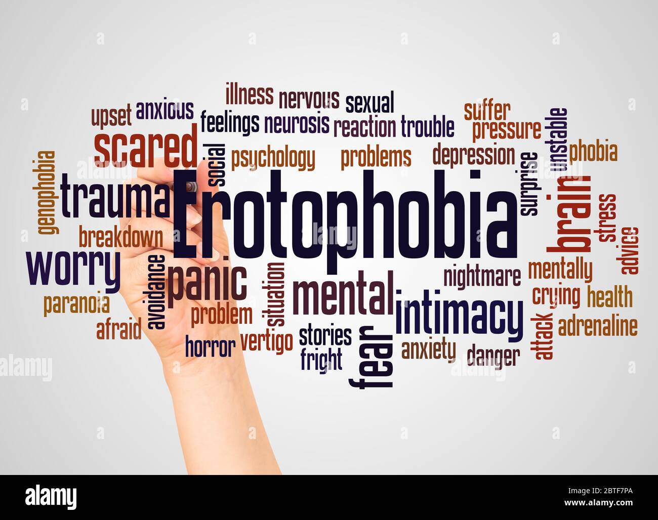 Erotophobia fear of intimacy word cloud and hand with marker concept on ...
