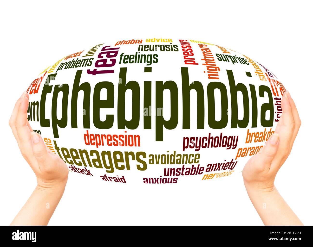 Ephebiphobia fear of teenagers word hand sphere cloud concept on white ...