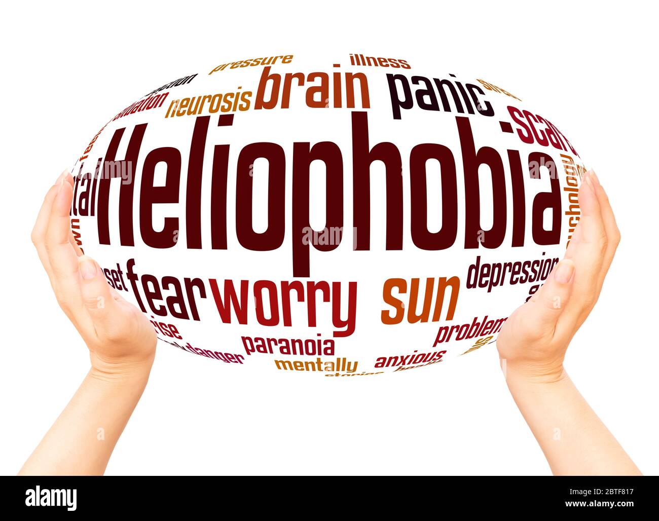 Heliophobia fear of the sun word hand sphere cloud concept background ...