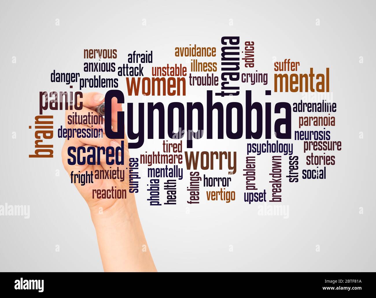 Gynophobia fear of women word cloud and hand with marker concept on ...