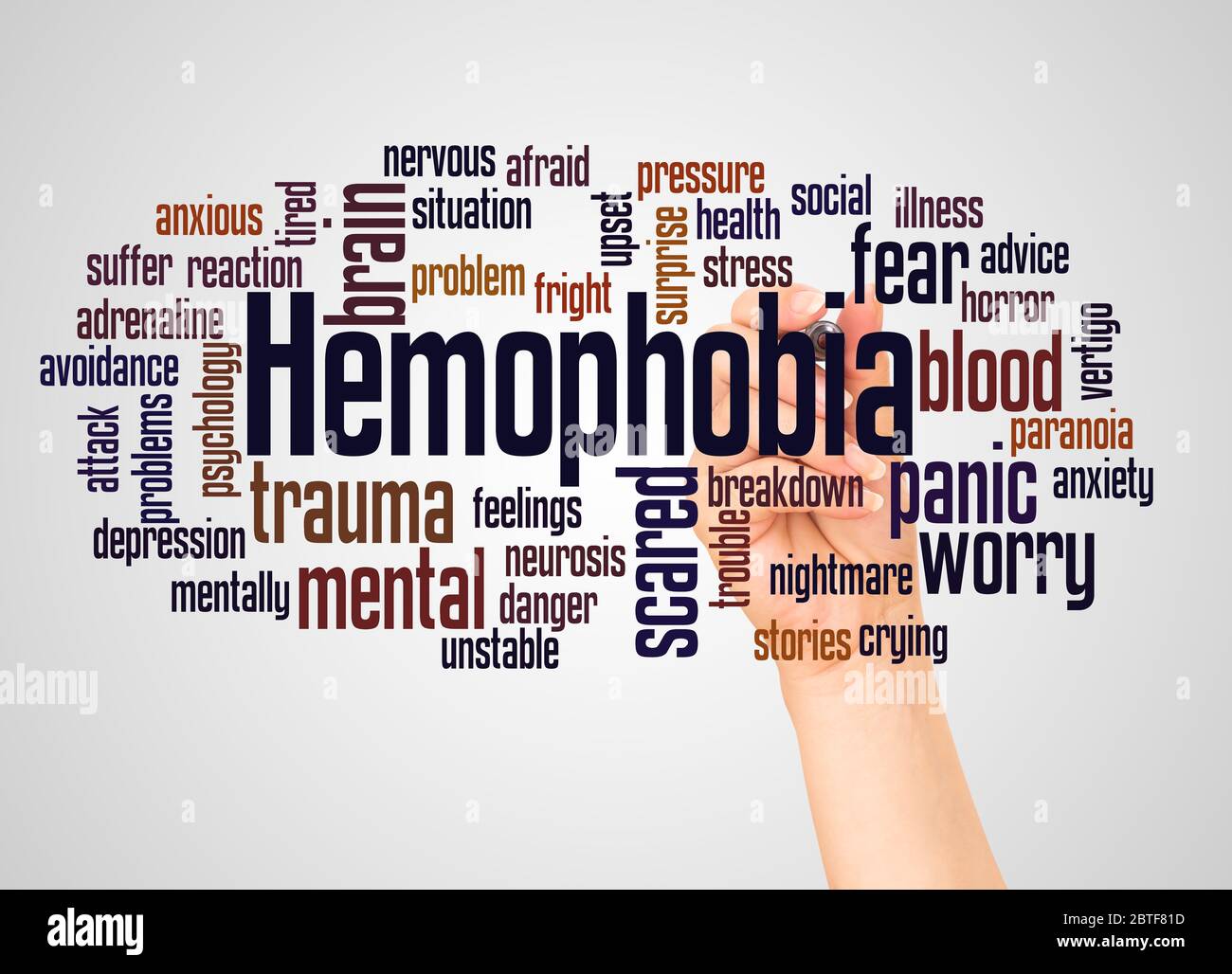 Hemophobia fear of blood word cloud and hand with marker concept on ...