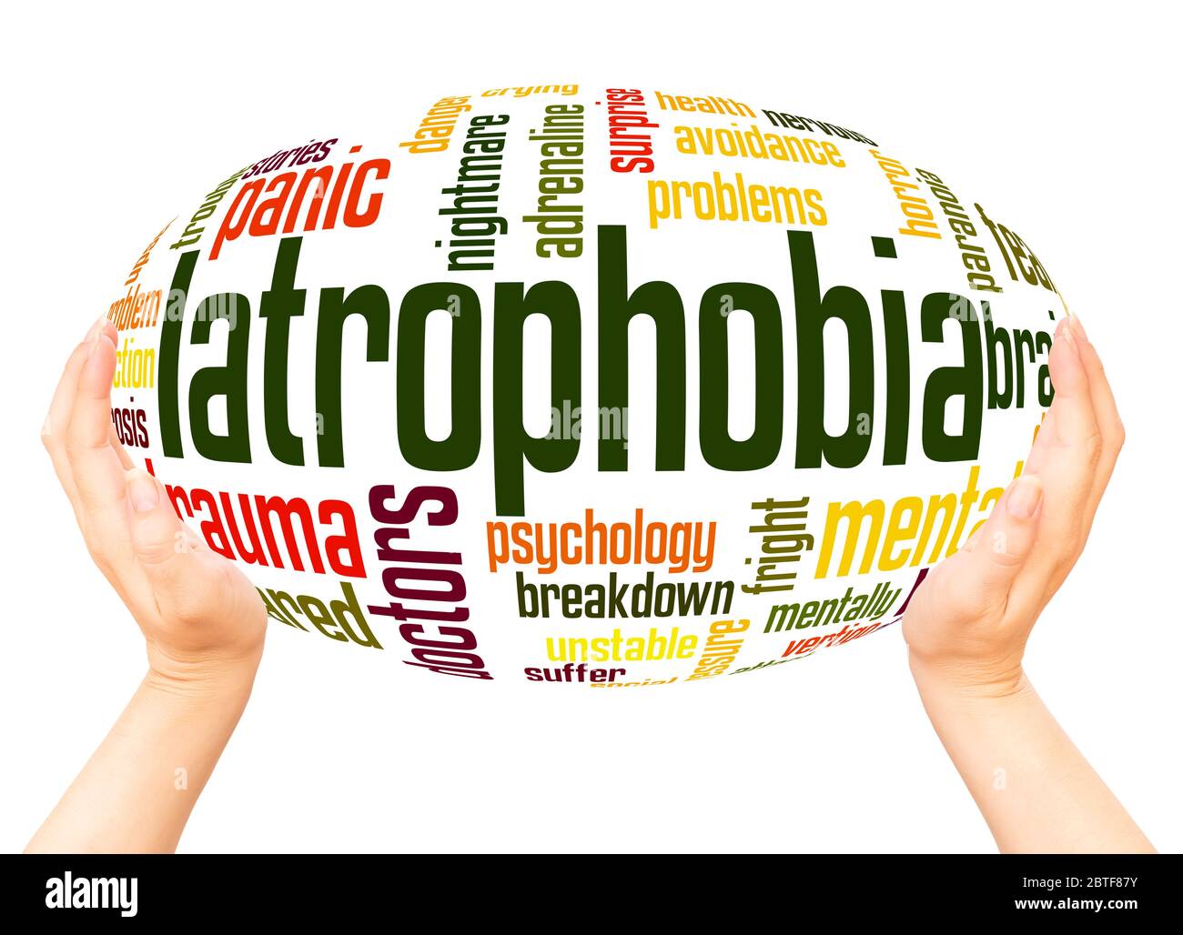Iatrophobia fear of doctors word hand sphere cloud concept on white ...