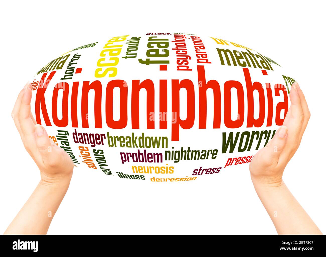 Koinoniphobia fear of rooms full of people word hand sphere cloud ...