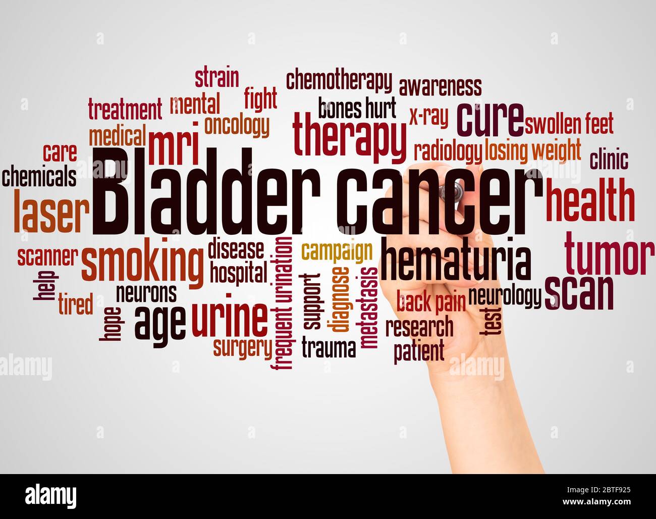 Bladder cancer word cloud and hand with marker concept on white ...