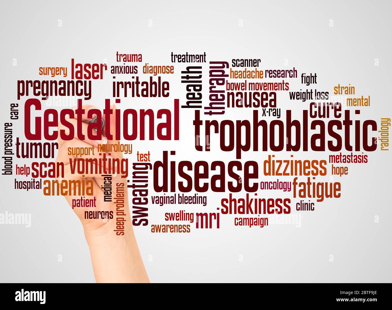 Gestational trophoblastic disease word cloud and hand with marker ...