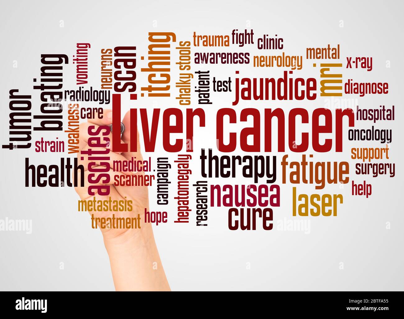 Liver cancer word cloud and hand with marker concept on white ...