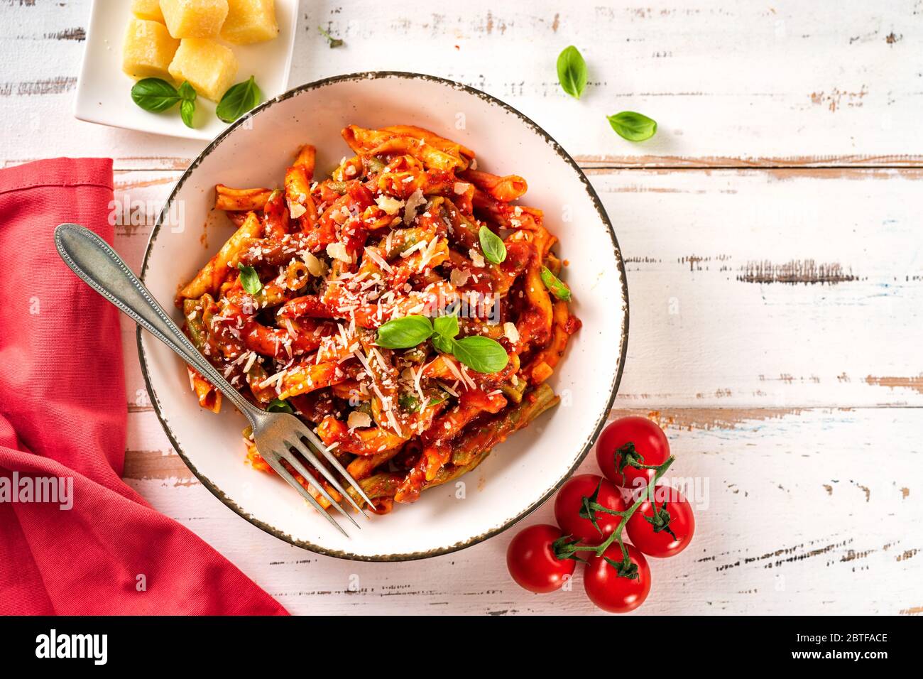 Top view of plate with colorful intalian pasta freshly cooked Stock ...