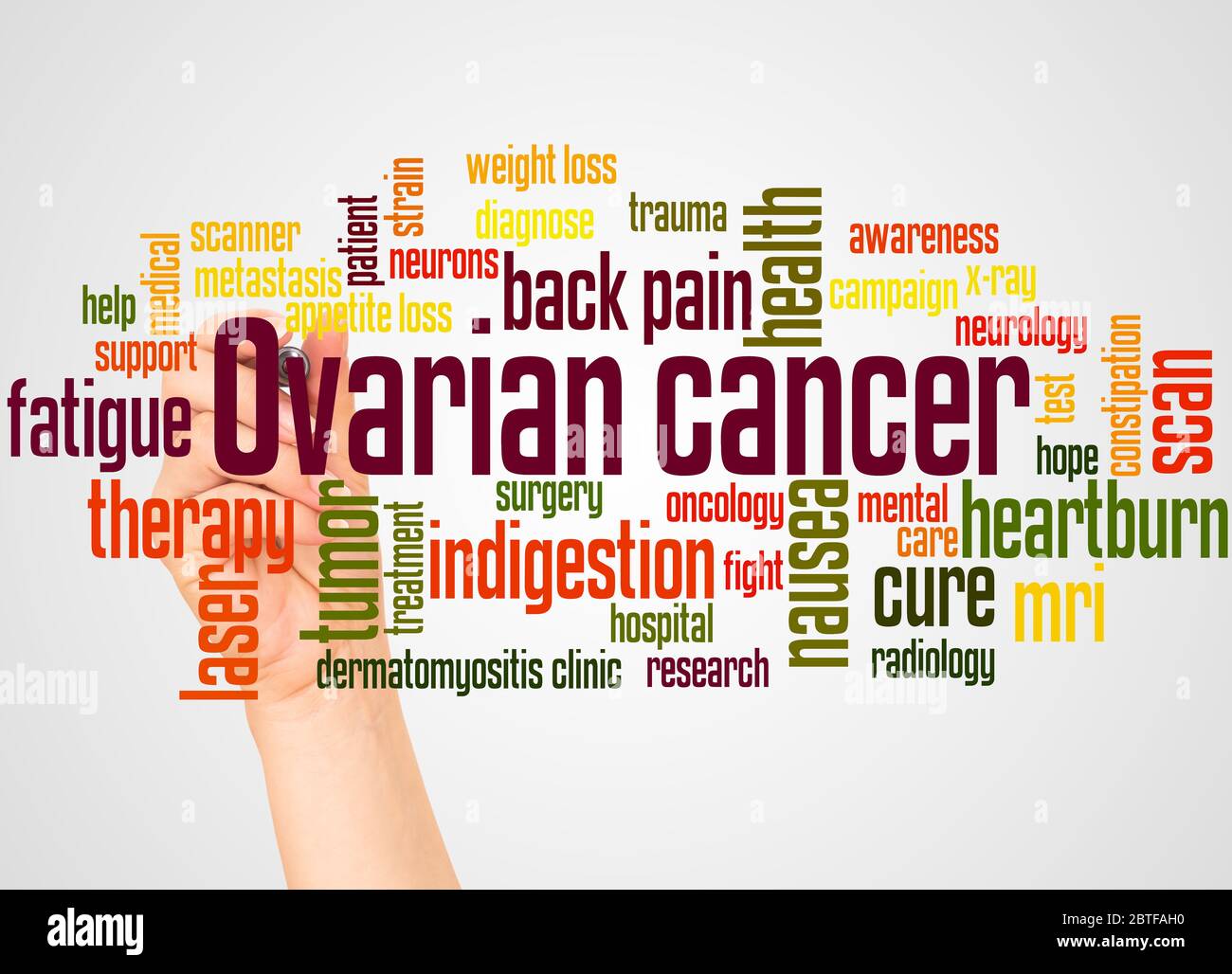 Ovarian cancer word cloud and hand with marker concept on white ...