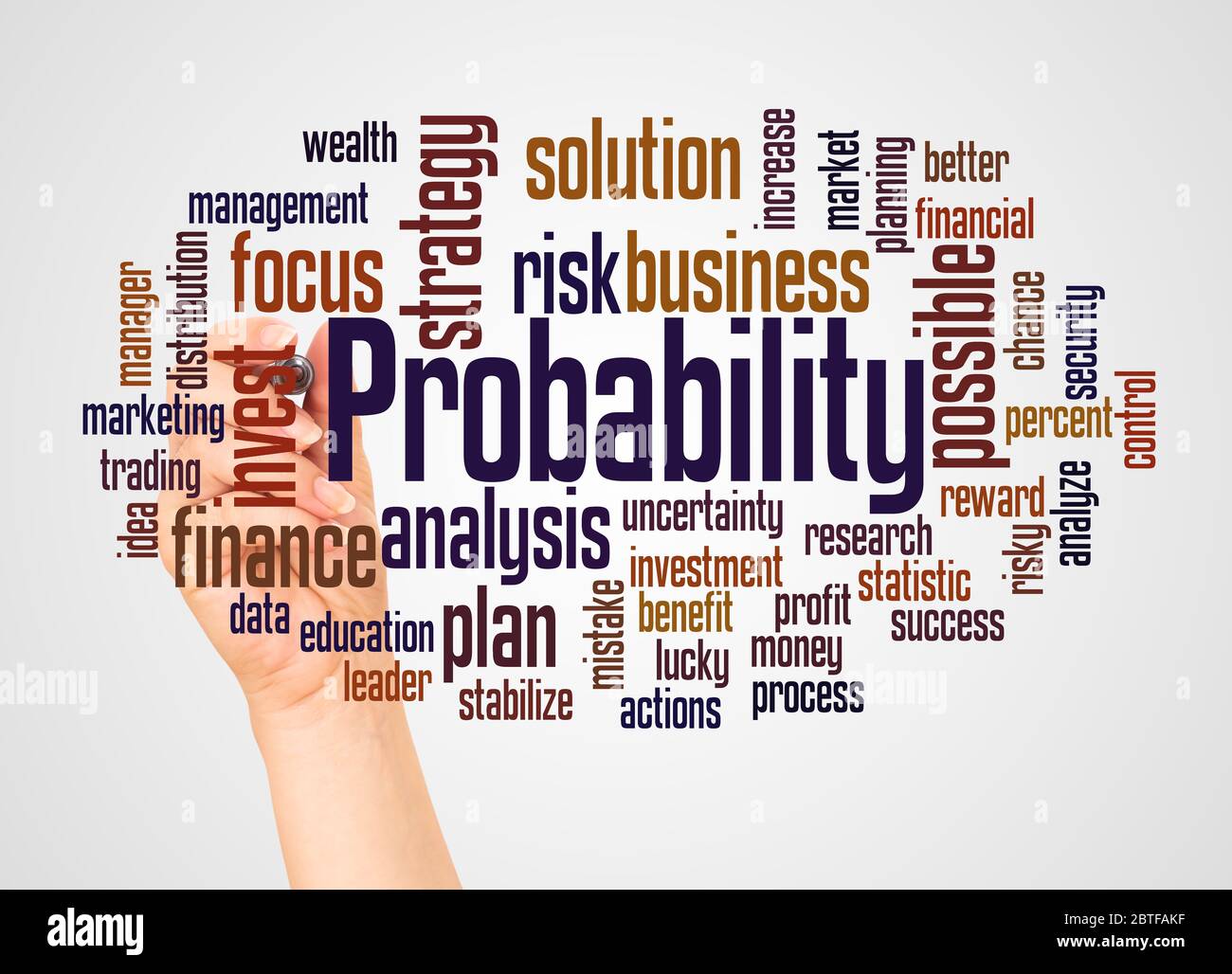 Probability in business word cloud and hand with marker concept on ...