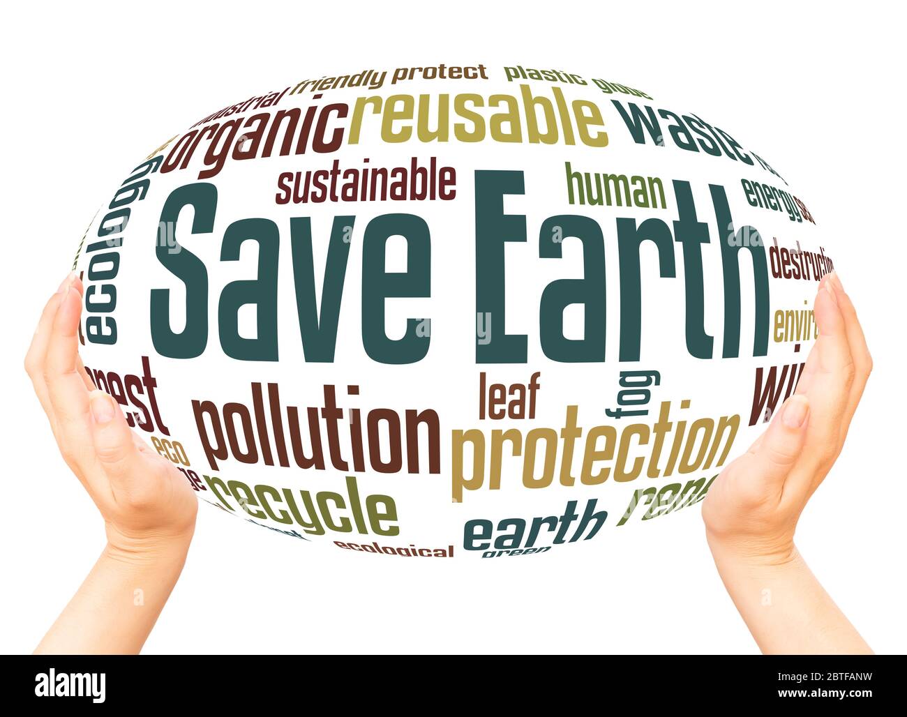 Save Earth word hand sphere cloud concept on white background Stock ...