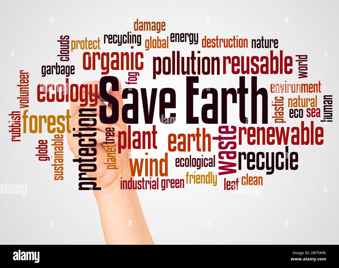 Save Earth word cloud and hand with marker concept on white background ...