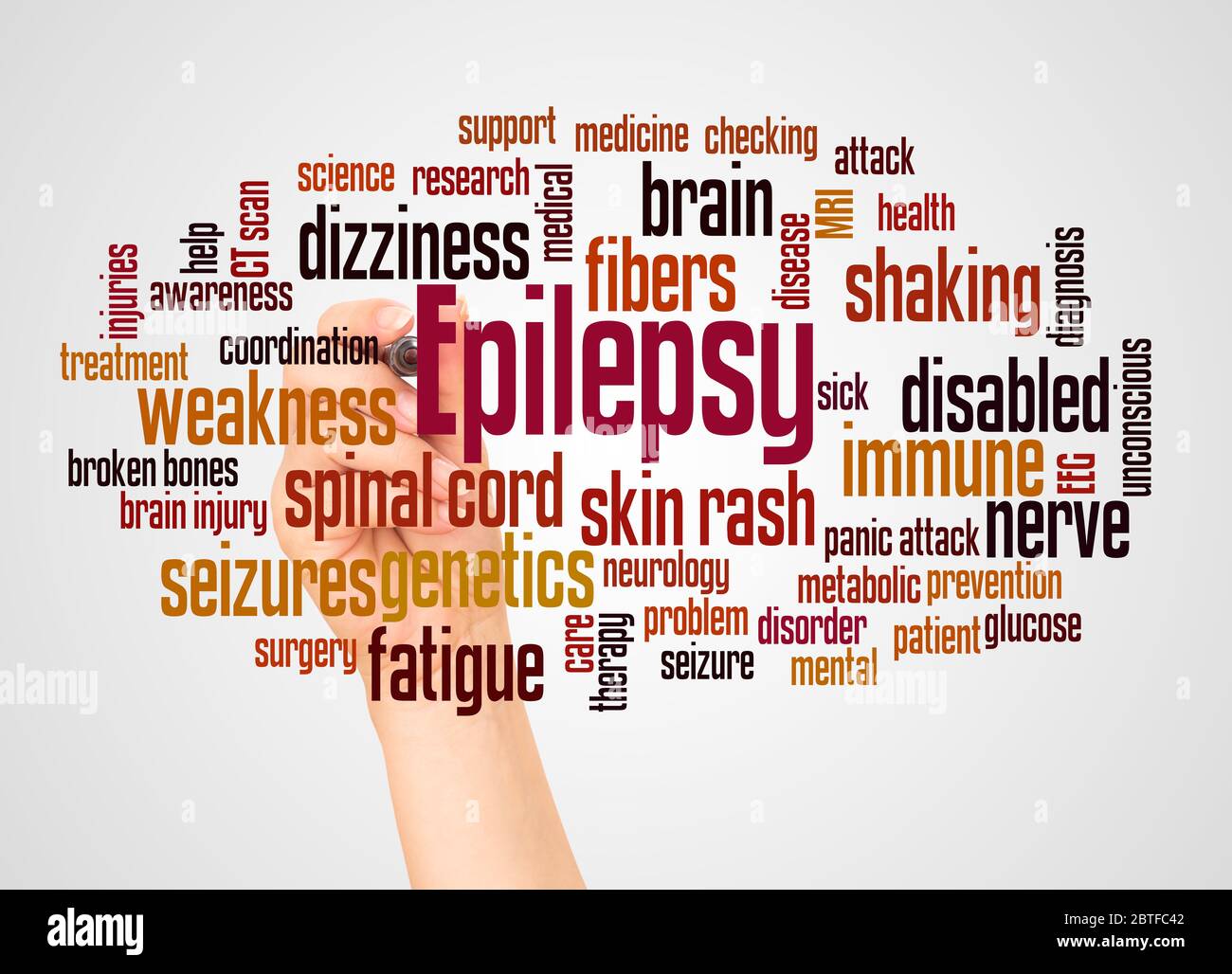 Epilepsy word cloud and hand with marker concep on white background ...