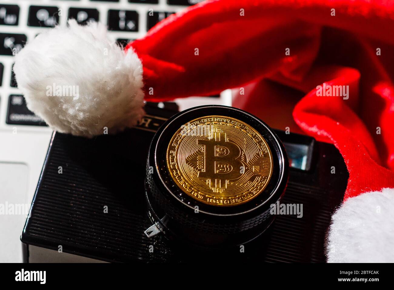 Bitcoin on christmas backgrounds hi-res stock photography and images ...