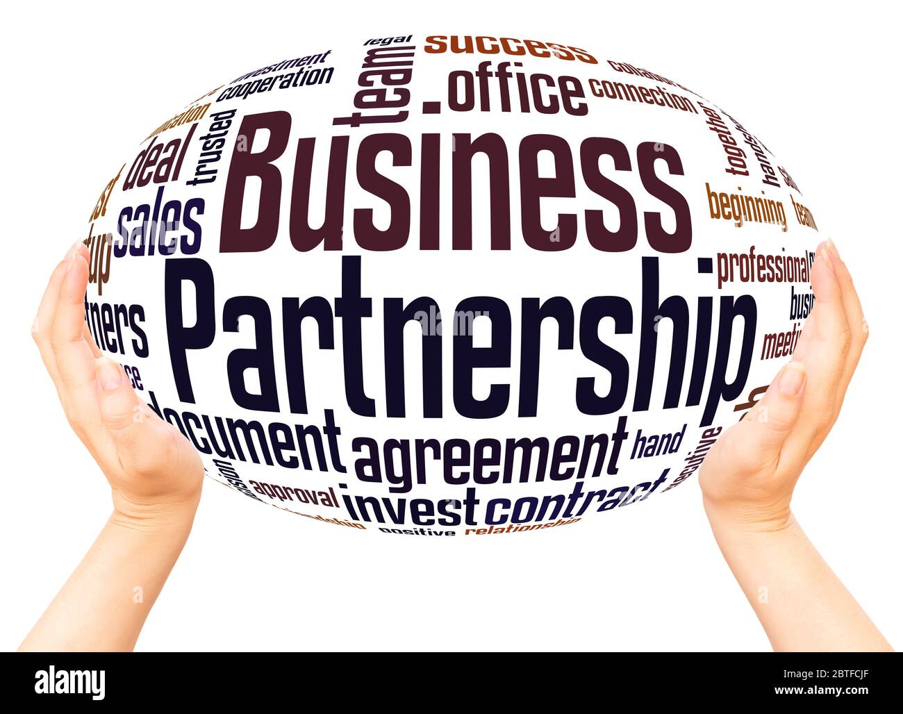 Business partnership word hand sphere cloud concept on white background ...