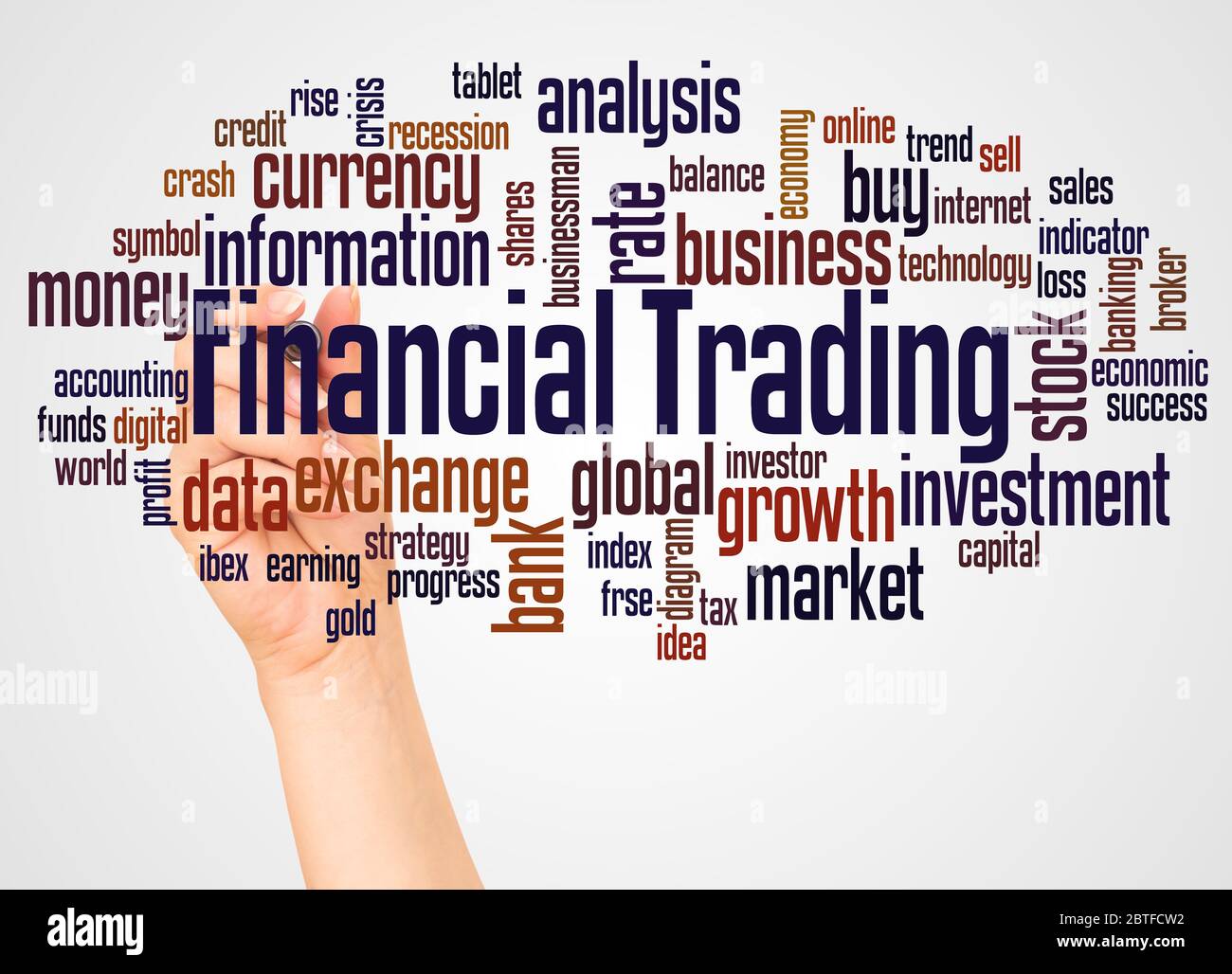 Financial Trading word cloud and hand with marker concept on white ...
