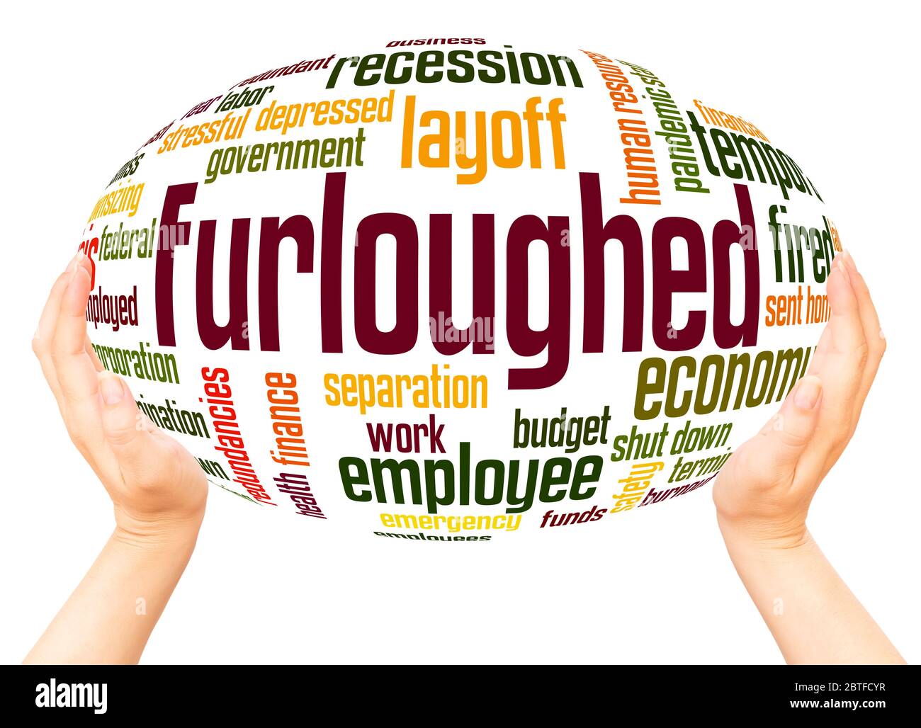 Furloughedword hand sphere cloud concept on white background Stock ...