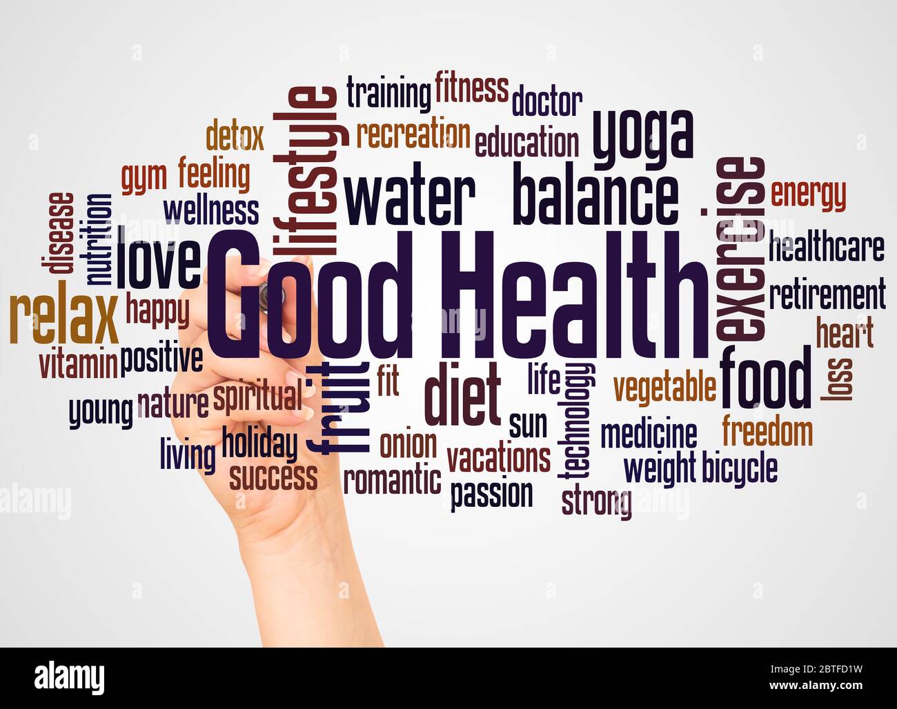 Good Health word cloud and hand with marker concept on white background ...