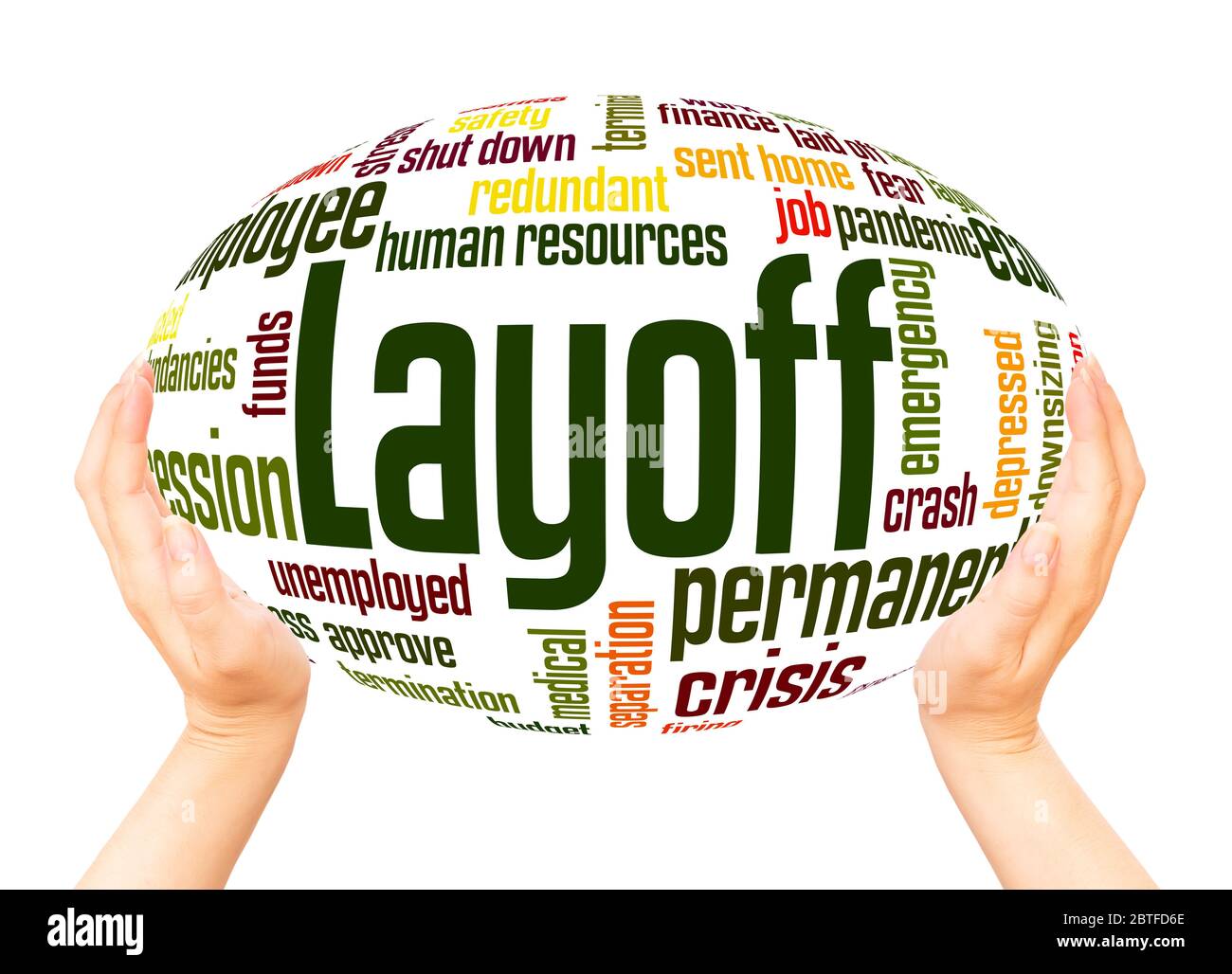 Layoff word cloud and hand with marker concept on white background ...