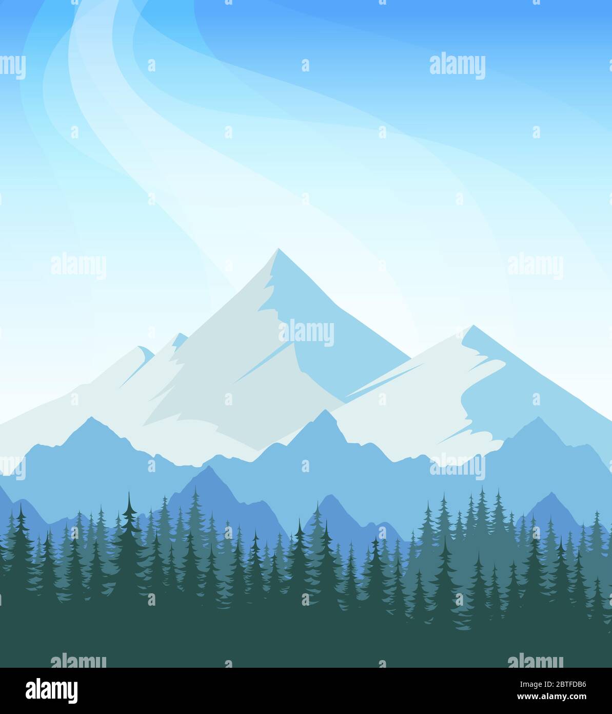 mountain landscape background with blue sky and forest. Vector scenic ...