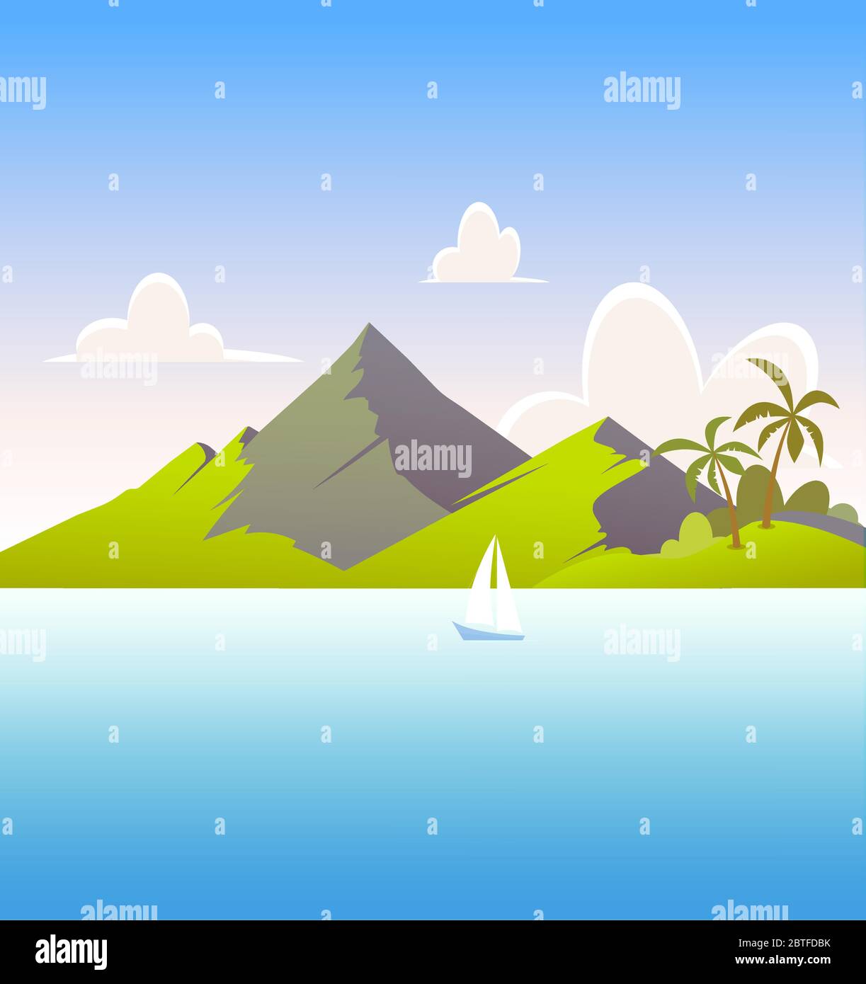 landscape with mountain and sea - Marine scenic daytime vector travel ...