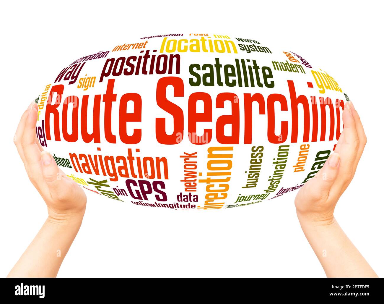 Route searching word hand sphere cloud concept on white background ...