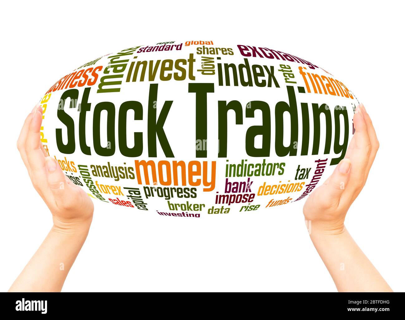 Stock trading word hand sphere cloud concept on white background Stock ...