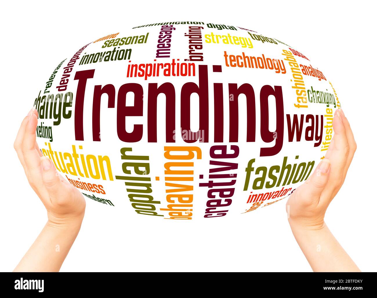 Trending word hand sphere cloud concept on white background Stock Photo ...