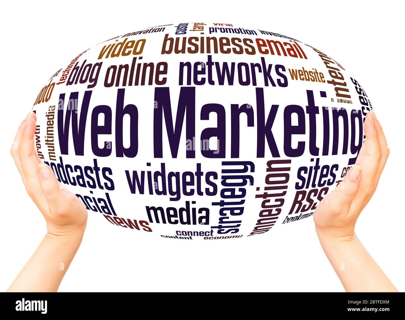 Web marketing word hand sphere cloud concept on white background Stock ...