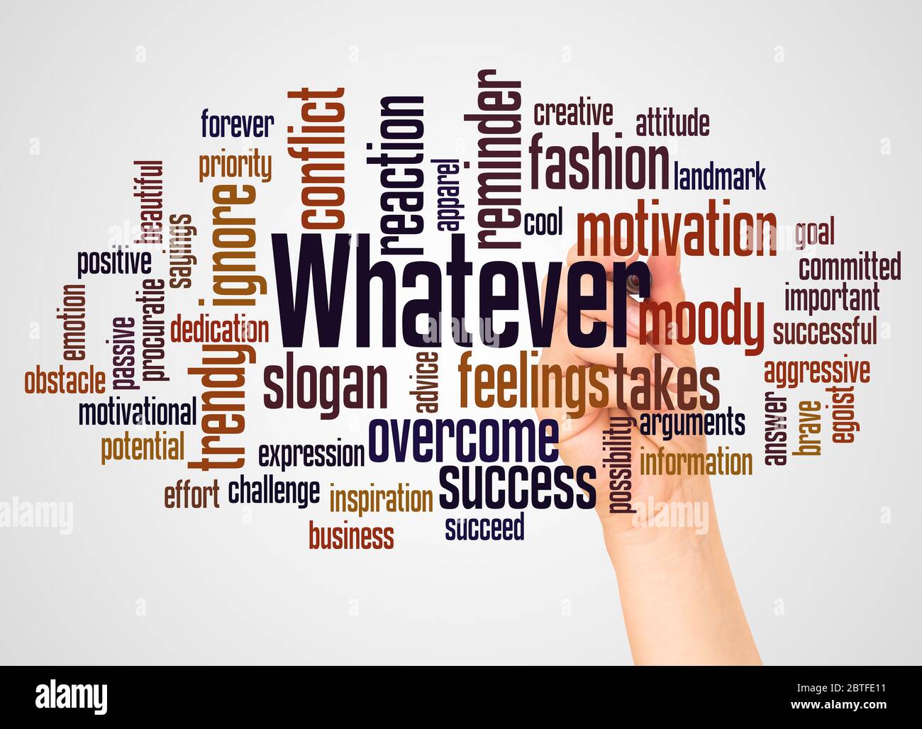 Whatever word cloud and hand with marker concept on white background ...