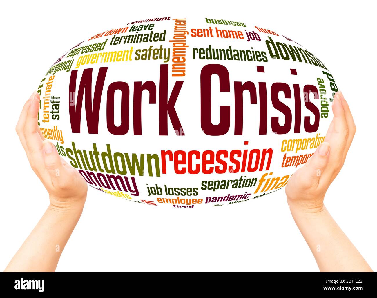 Work crisis word hand sphere cloud concept on white background Stock ...