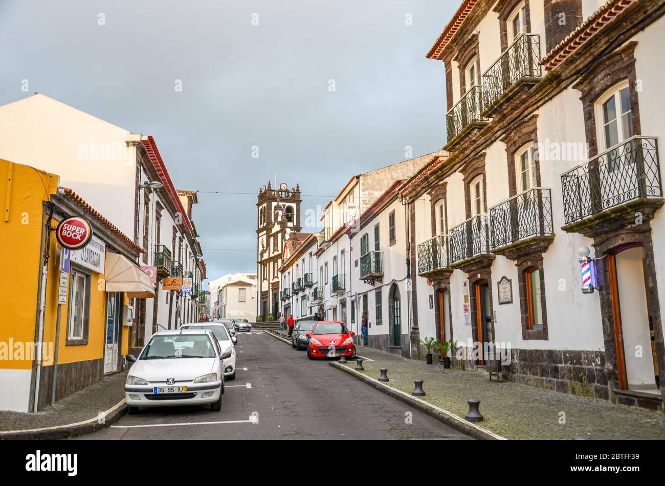 Lagoa, Azores, Portugal - Jan 13, 2020: City street in the fishermans ...
