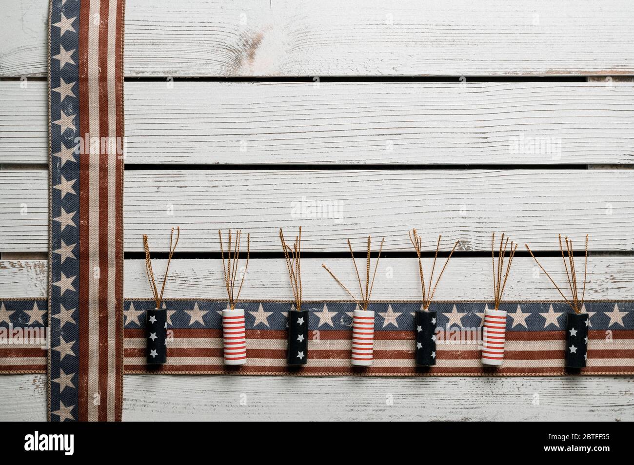 American stars and stripes flat lay over rustic wood background 4th of ...