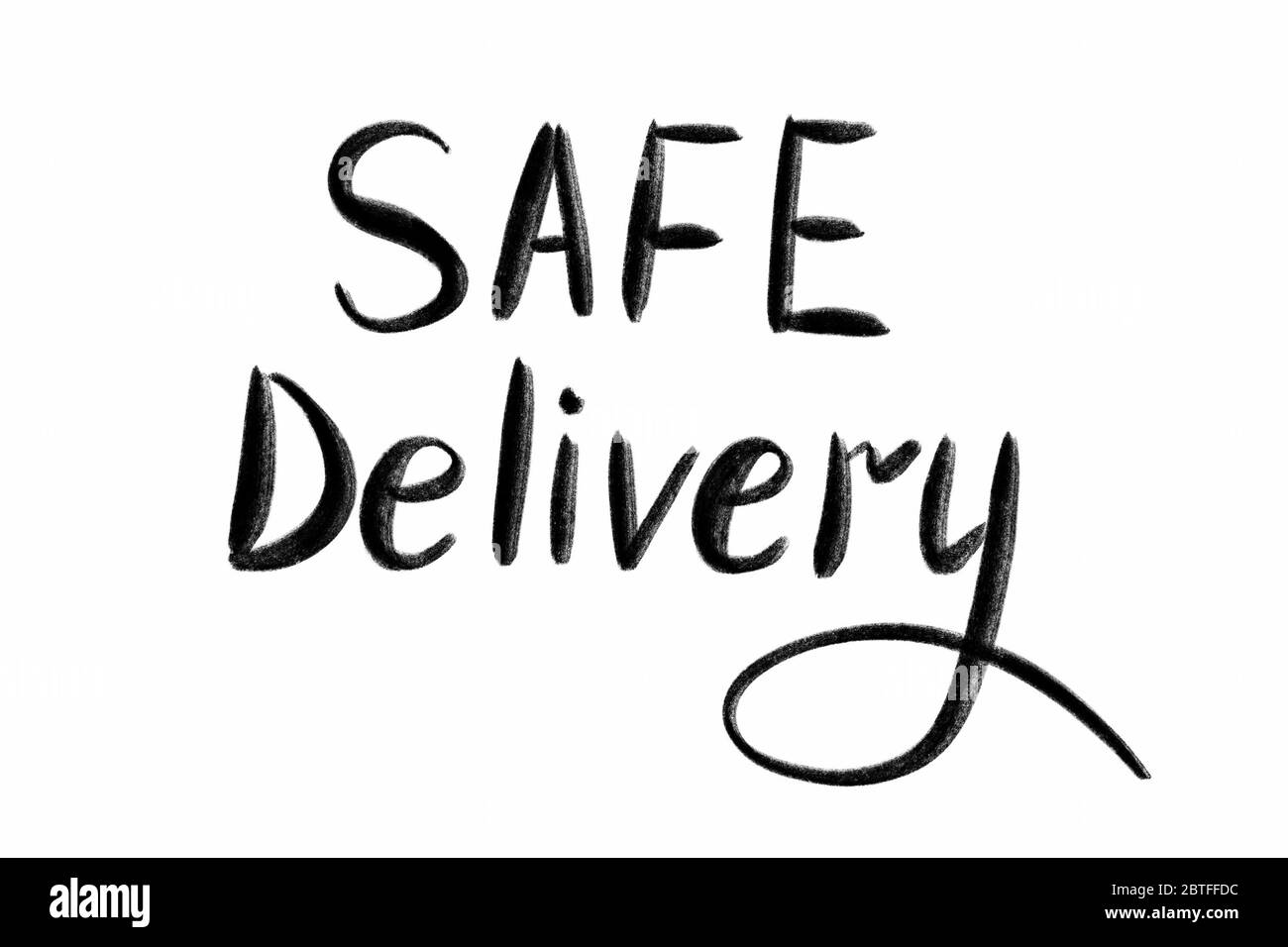 Safe Delivery Hand written text - lettering isolated on white ...