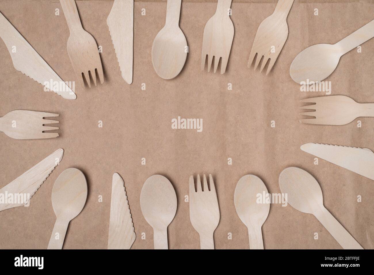Top above overhead view photo of wooden cutlery lying sideways making ...