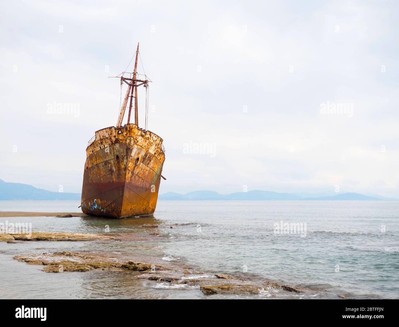 Old rusty shipwreck Agios Dimitrios on the beach in Githeio ...