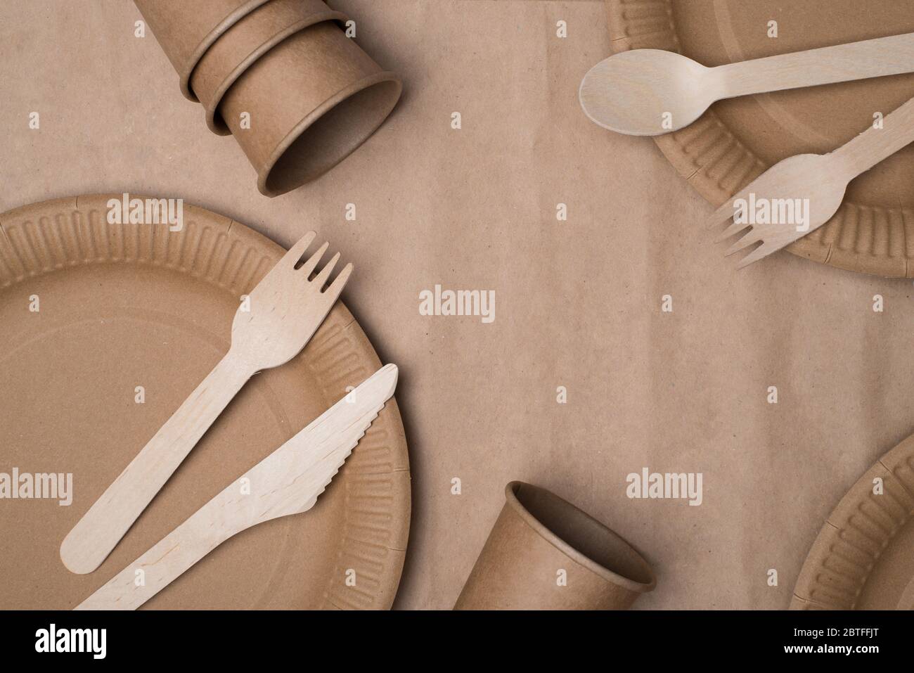 Stop using plastic concept. Top above overhead view photo of wooden ...