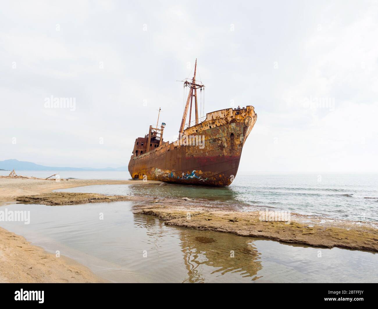 Old rusty shipwreck Agios Dimitrios on the beach in Githeio ...