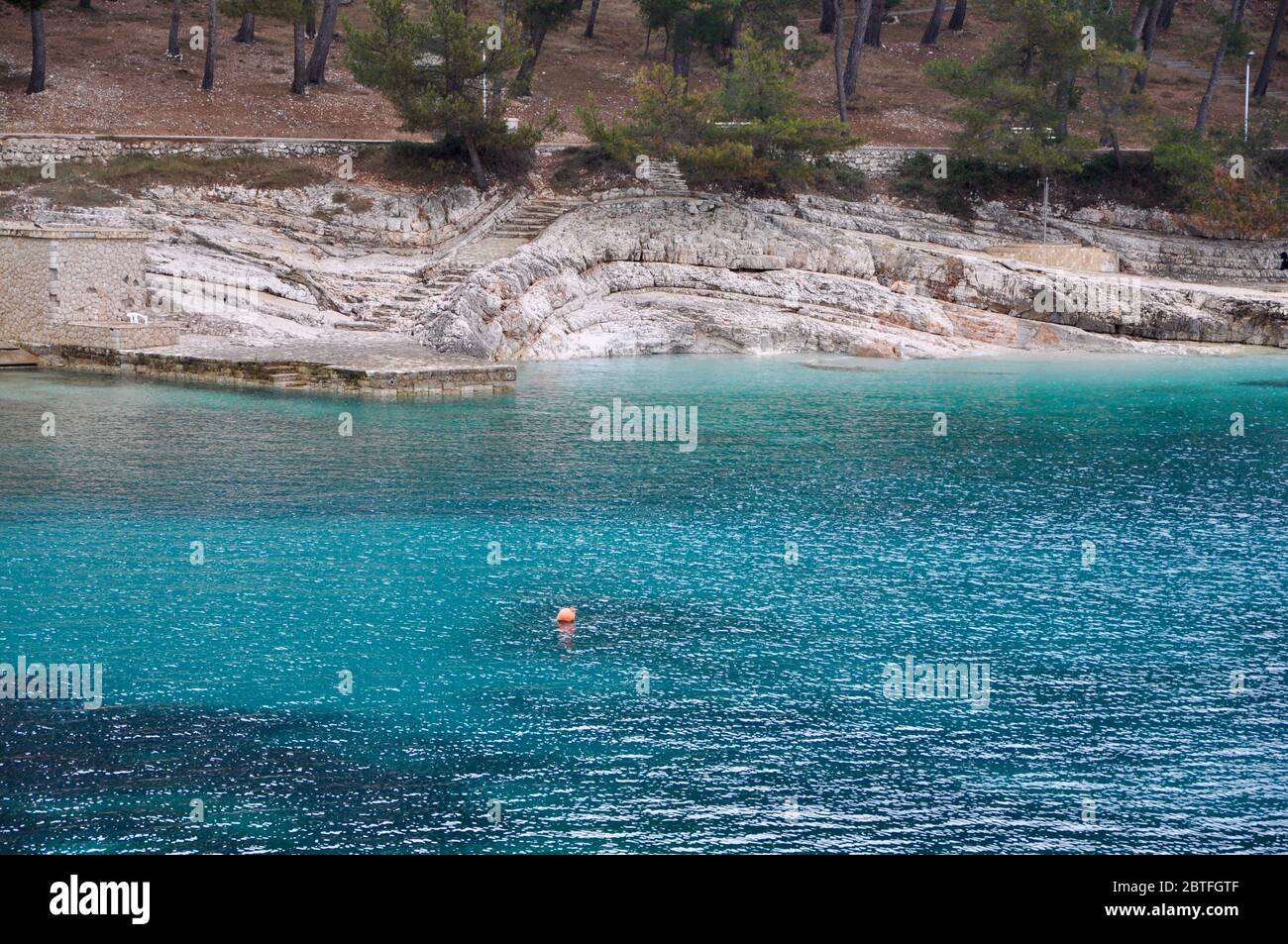 Picturesque seascape with white rocky cliffs, sea bay, Veli Zal beach ...