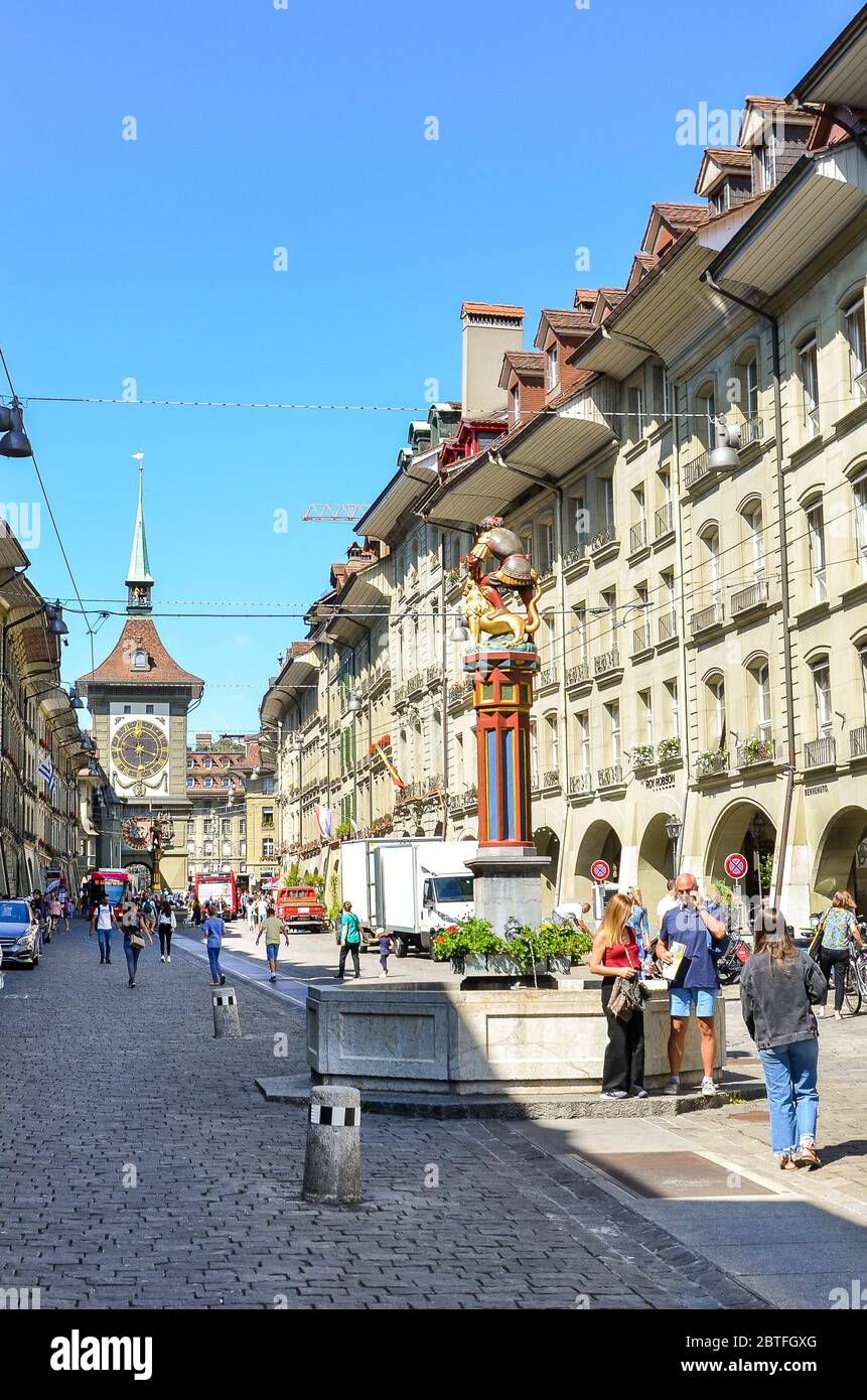 Bern, Switzerland - August 14, 2019: People walking in the old town of ...