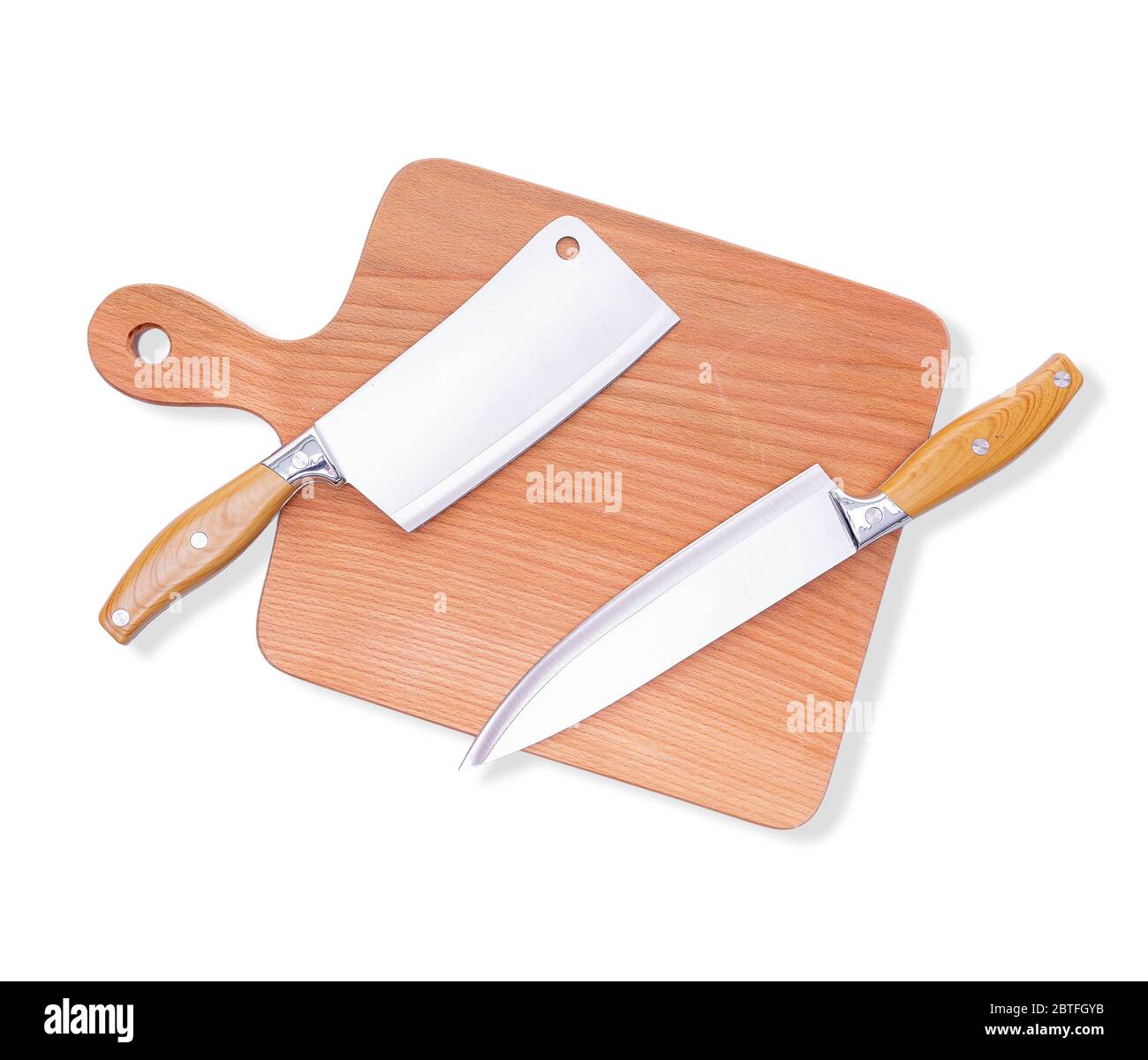 Natural wooden cutting board with a knife, kitchen tools. Tools for ...