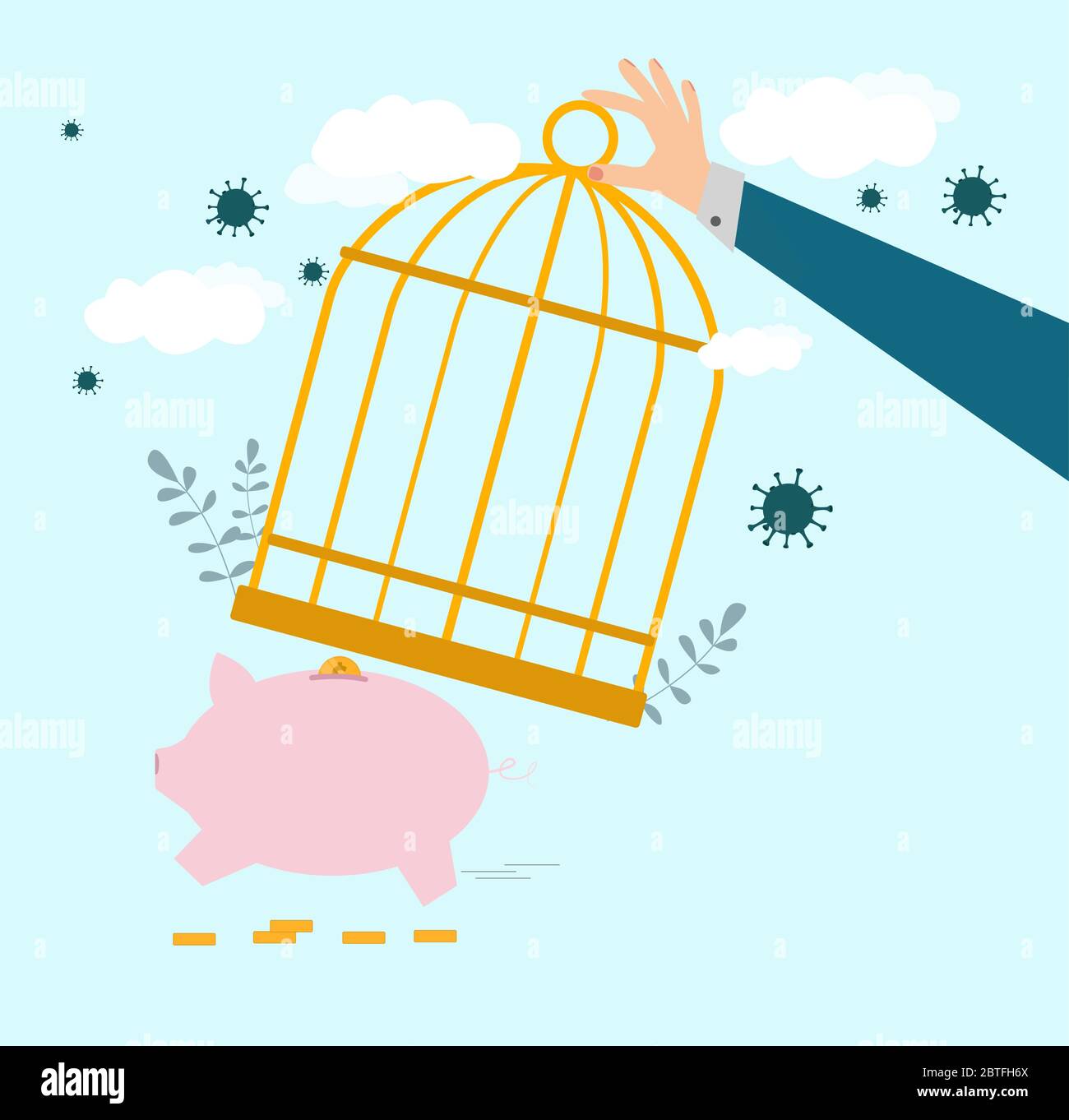 Piggy bank run out of cage, vector illustration Stock Vector Image ...