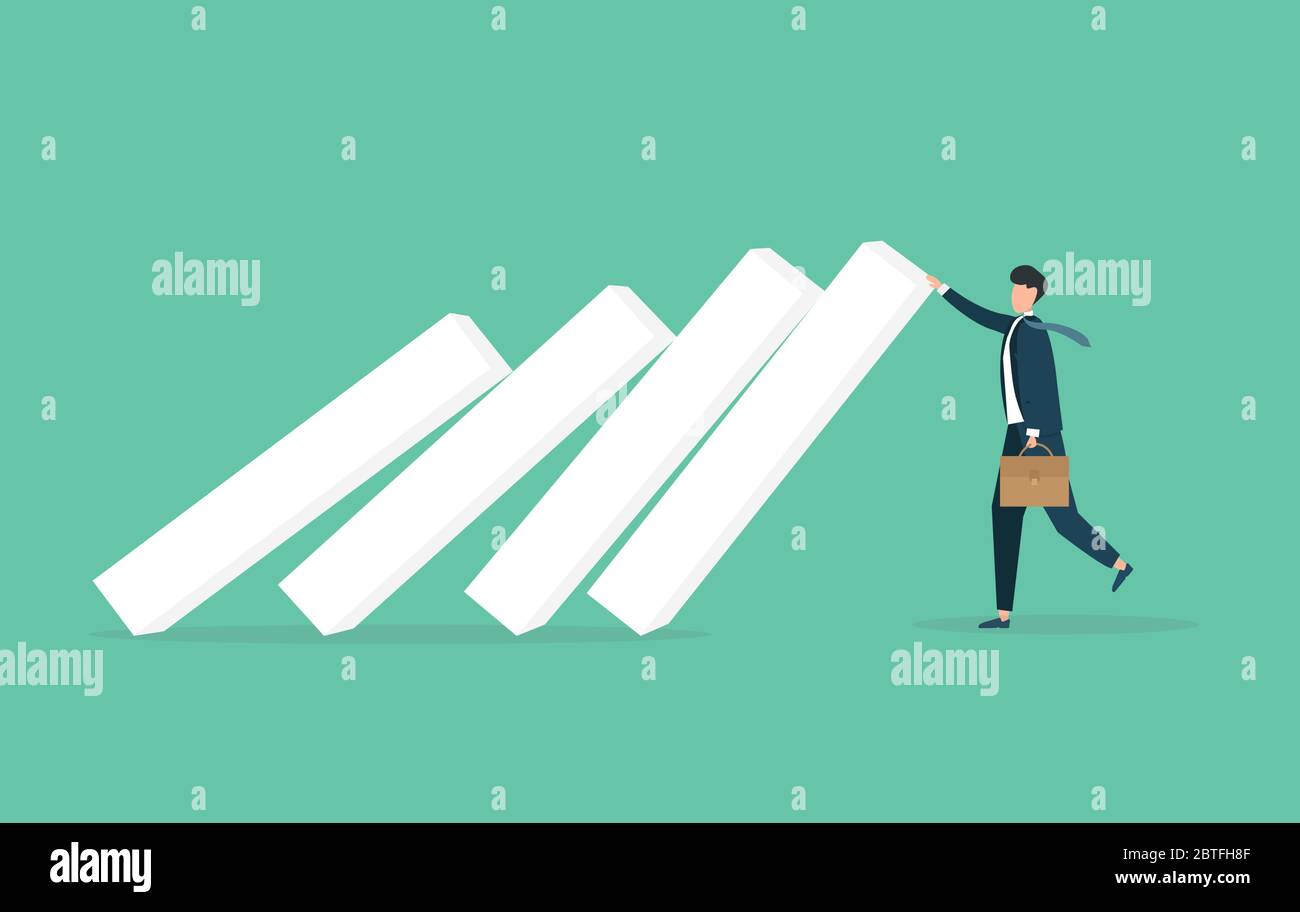 Man stopping falling domino, Coronacrisis, risk, management Stock ...