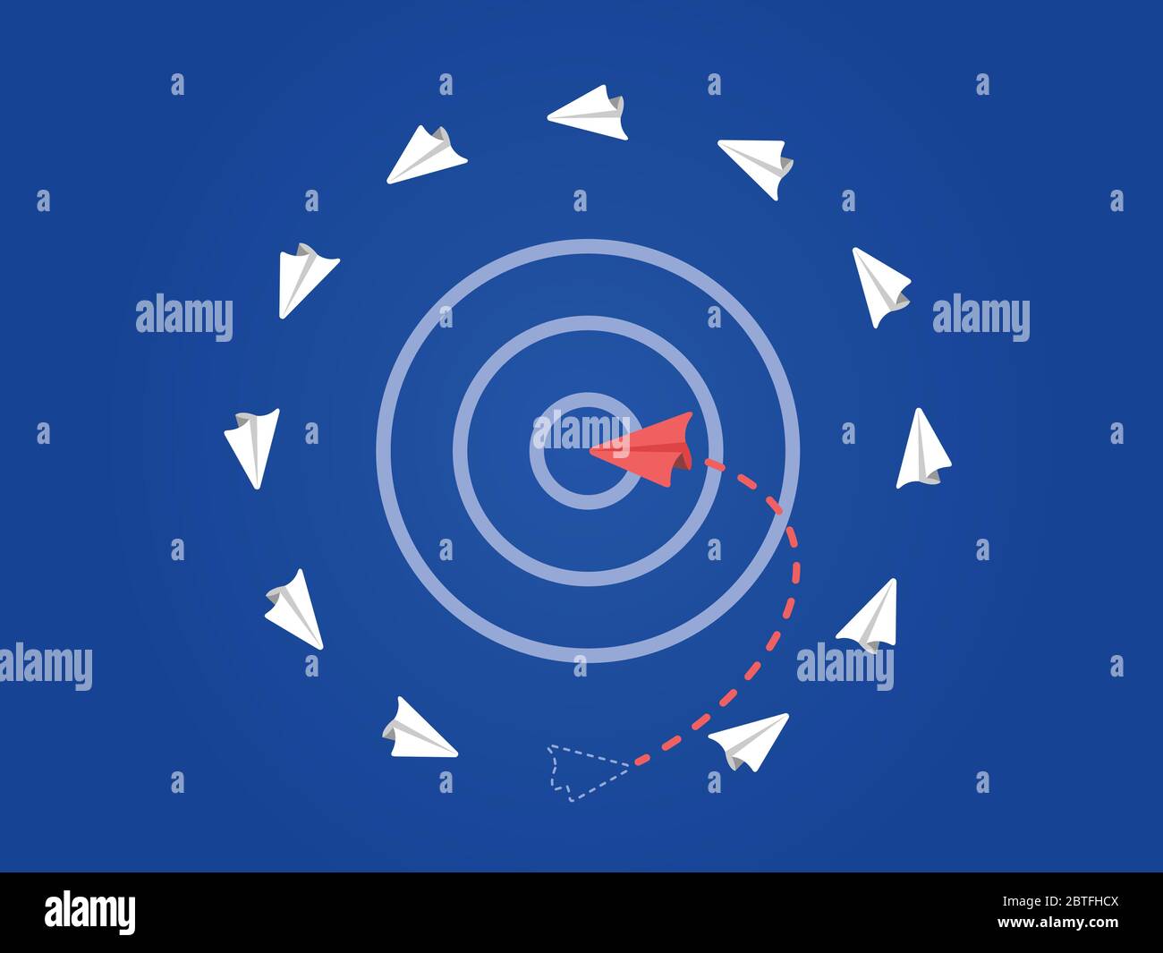 Circular target with entrance and exit and flying airplanes going ...