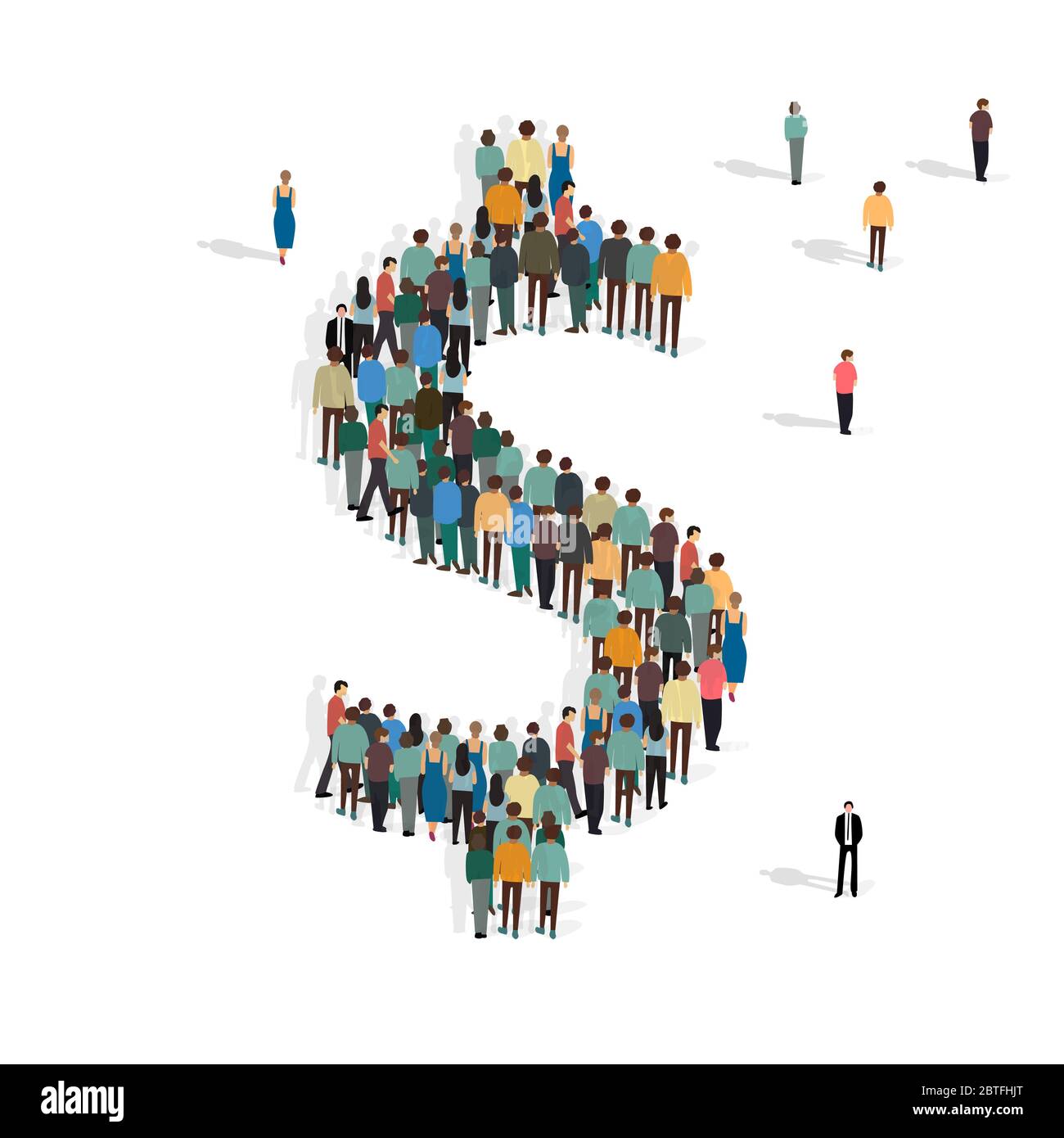 Financial donation. Dollar sign made by people crowd on white ...