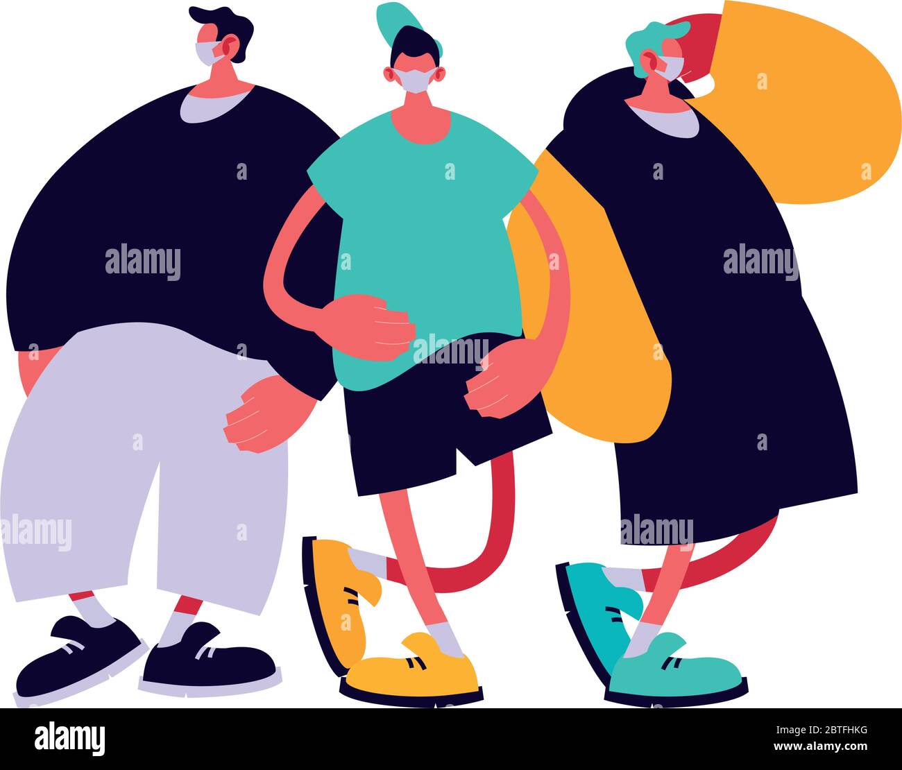 Urban men cartoons with masks and casual cloth design of Medical care ...