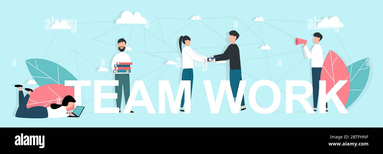 Business cooperation. Group of people and word TEAMWORK on color ...