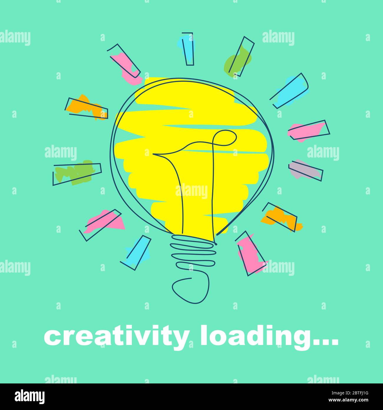 Creativity concept. Hand drawn light bulb on turquoise background ...