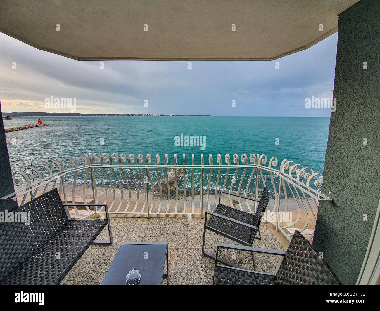 Beautiful view from hotel balcony, wide angle mobile photo Stock Photo ...